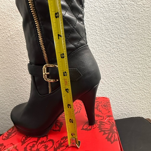 TOP Moda | Shoes | Top Moda Black Quilted Heeled Boots With Gold ...